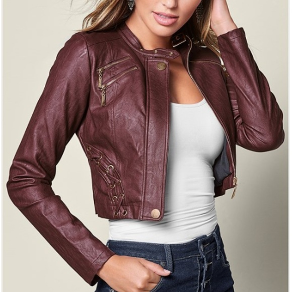 VENUS | Jackets & Coats | Last One Burgundy Faux Leather Lace Up Jacket ...